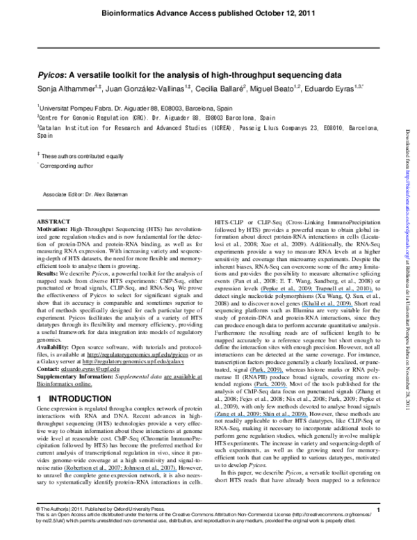 (PDF) Pyicos: a versatile toolkit for the analysis of high-throughput sequencing data | Miguel ...
