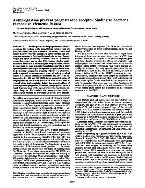 (PDF) Antiprogestins prevent progesterone receptor binding to hormone ...