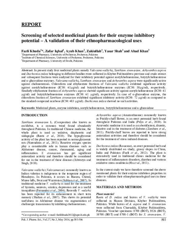 (PDF) Report: screening of selected medicinal plants for their enzyme ...