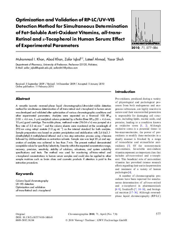 (PDF) Optimization and Validation of RP-LC/UV–VIS Detection Method for Simultaneous ...