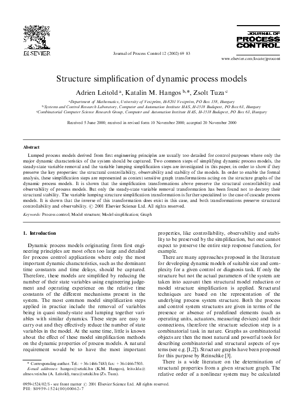 (PDF) Structure simplification of dynamic process models
