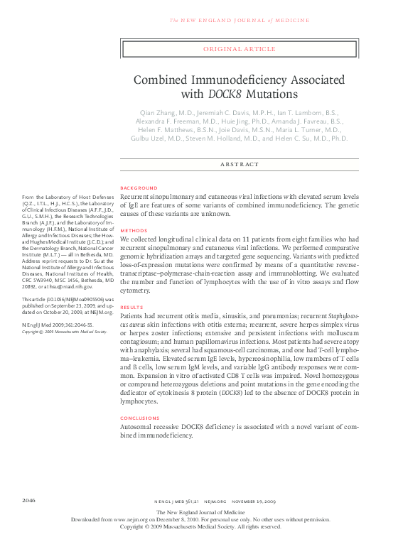 (PDF) Combined Immunodeficiency Associated with DOCK8 Mutations | Joie ...