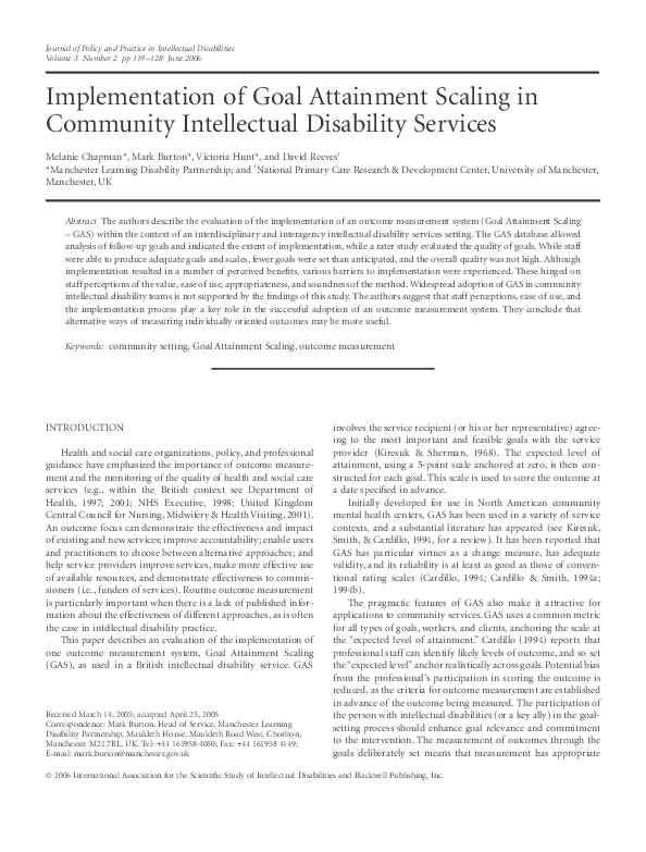 (PDF) Implementation of Goal Attainment Scaling in Community ...