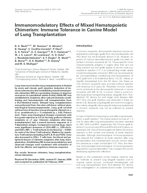 (PDF) Immunomodulatory Effects of Mixed Hematopoietic Chimerism: Immune ...