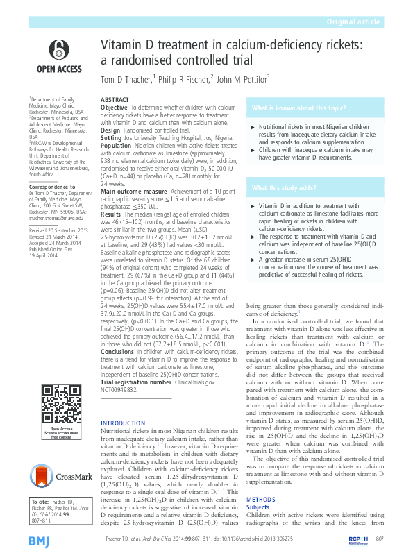 (PDF) Vitamin D treatment in calcium-deficiency rickets: a randomised ...