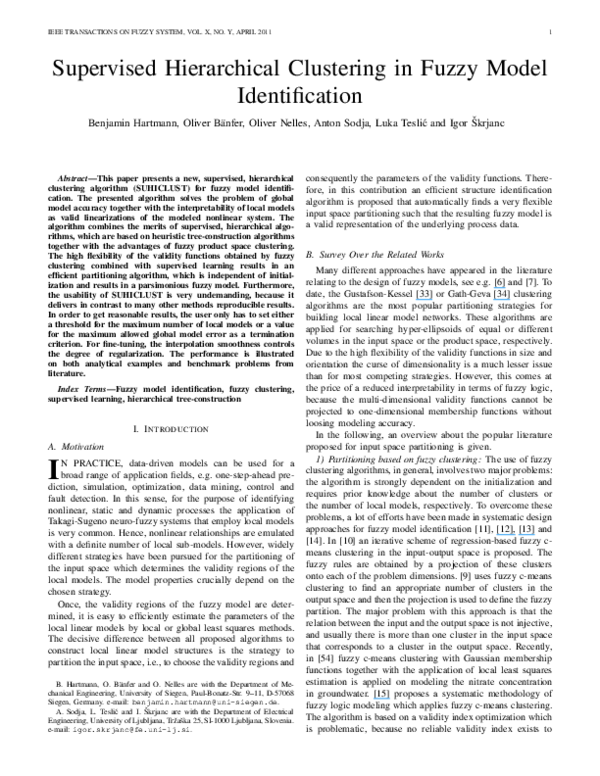 Pdf Supervised Hierarchical Clustering Suhiclust For Nonlinear System Identification