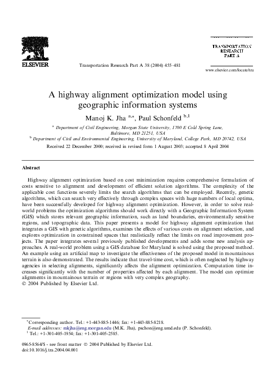 (PDF) A highway alignment optimization model using geographic information systems