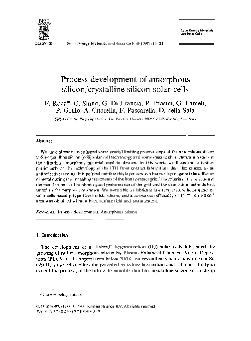 (PDF) Process development of amorphous silicon/crystalline silicon ...