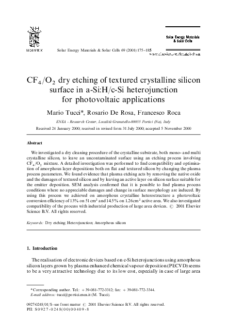 (PDF) CF4/O2 dry etching of textured crystalline silicon surface in a ...
