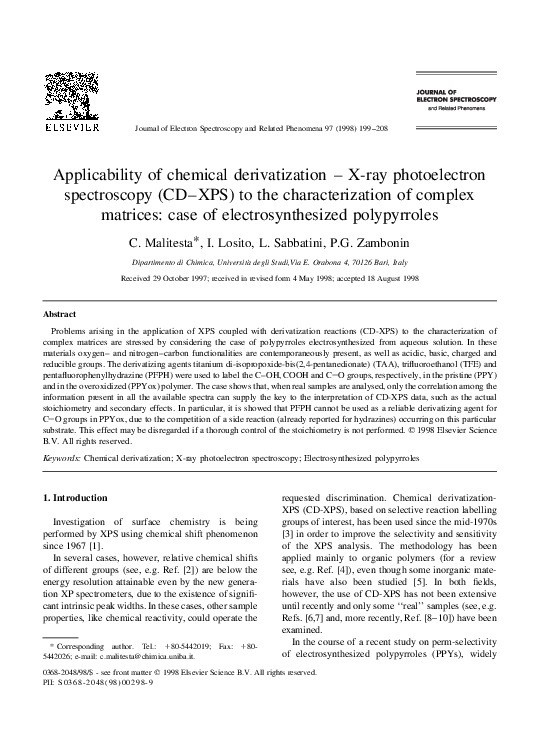 (PDF) Applicability of chemical derivatization – X-ray photoelectron ...