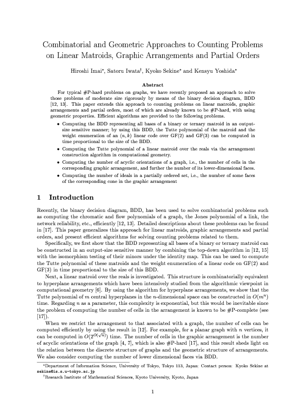 (PDF) Combinatorial and geometric approaches to counting problems on ...