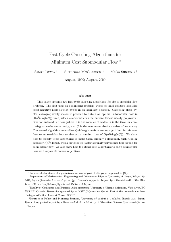 Pdf Fast Cycle Canceling Algorithms For Minimum Cost Submodular Flow