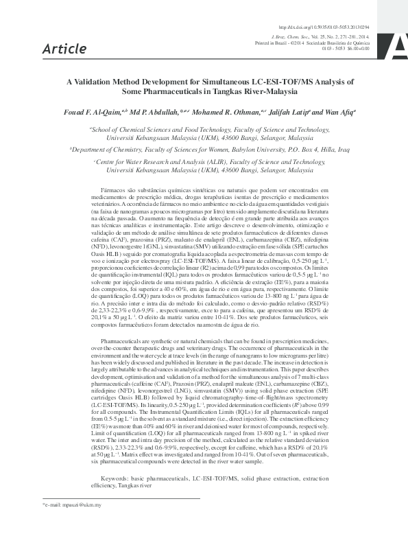 (PDF) A Validation Method Development for Simultaneous LC-ESI-TOF/MS Analysis of Some ...