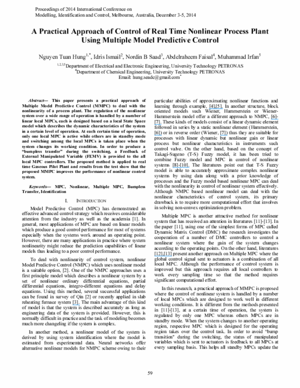 Pdf A Practical Approach Of Control Of Real Time Nonlinear Process Plant Using Multiple Model