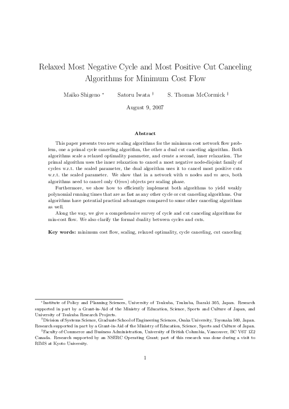 (PDF) Relaxed Most Negative Cycle and Most Positive Cut Canceling Algorithms for Minimum Cost Flow