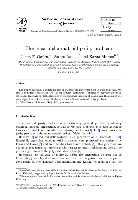 Pdf The Linear Delta Matroid Parity Problem