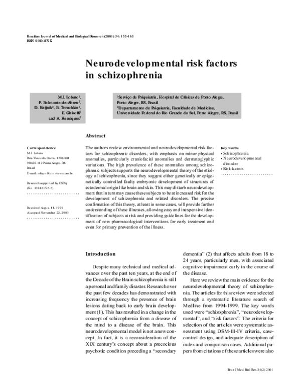 (PDF) Neurodevelopmental risk factors in schizophrenia