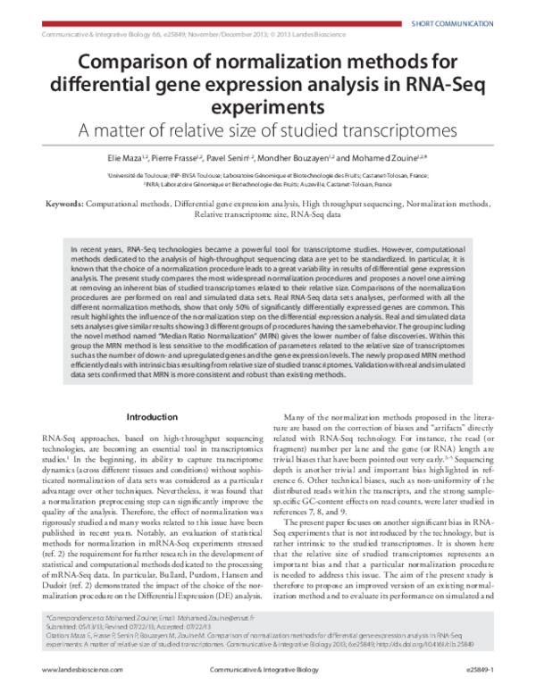(PDF) Comparison of normalization methods for differential gene expression analysis in RNA-Seq ...