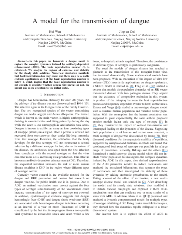 (PDF) A Model for the Transmission of Dengue