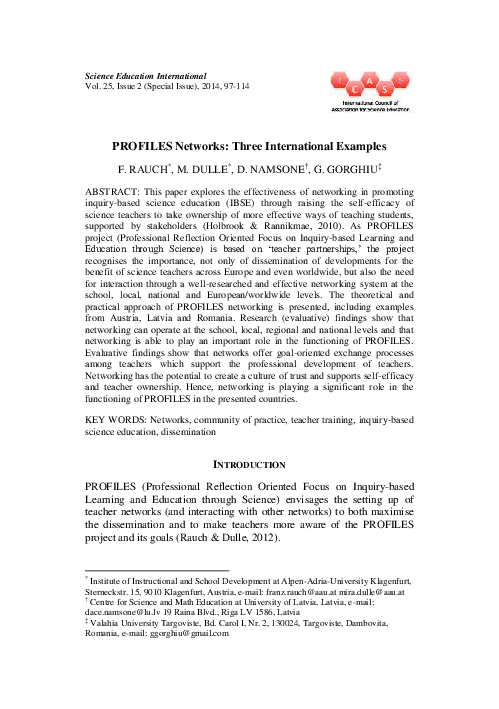 (PDF) PROFILES Networks: Three International Examples