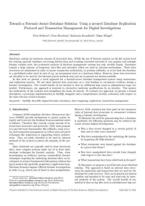 Pdf Towards A Forensic Aware Database Solution Using A Secured Database Replication Protocol