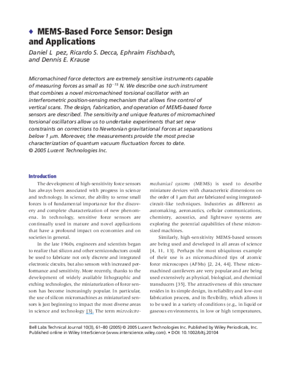 (PDF) MEMS-based force sensor: Design and applications