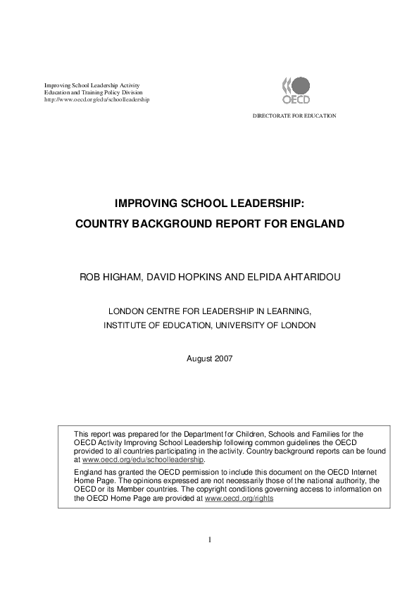 (PDF) IMPROVING SCHOOL LEADERSHIP: COUNTRY BACKGROUND REPORT FOR ENGLAND