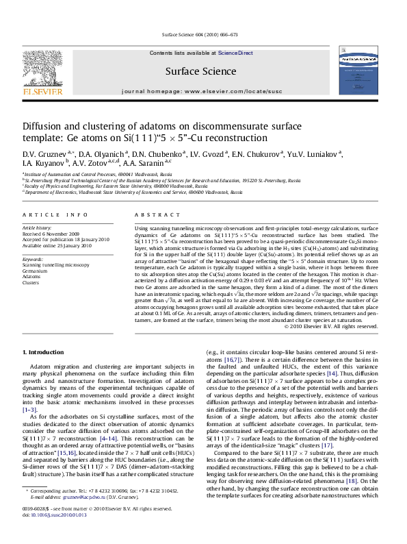 Pdf Diffusion And Clustering Of Adatoms On Discommensurate Surface