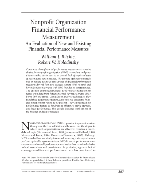 (PDF) Nonprofit organization financial performance measurement: An ...