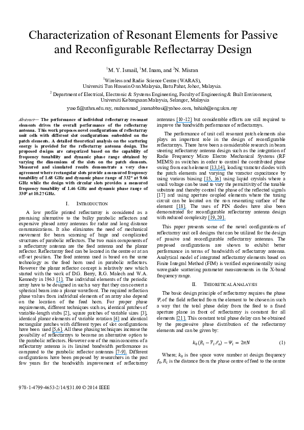 (PDF) Characterization of resonant elements for passive and reconfigurable reflectarray design