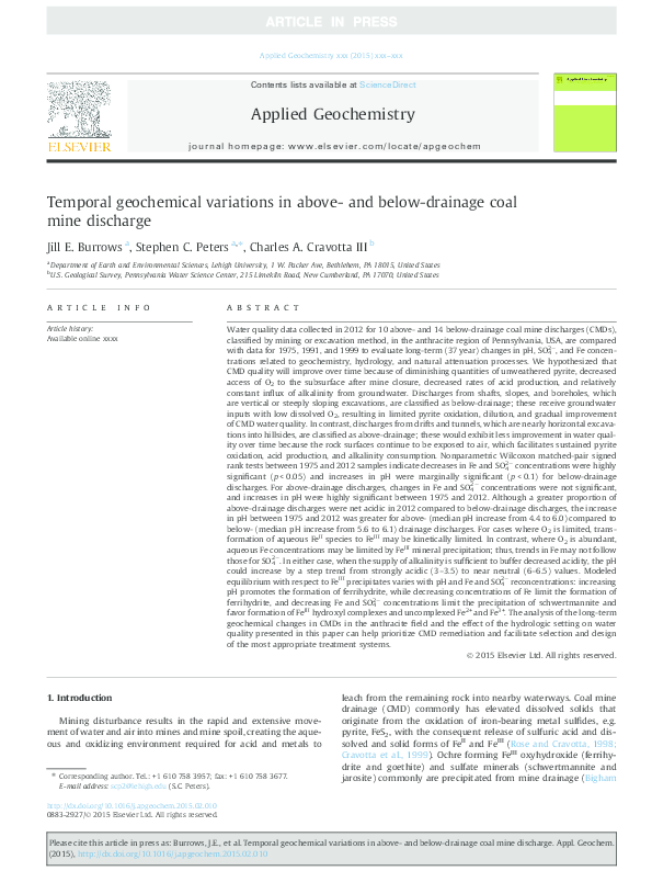 (PDF) Temporal geochemical variations in above- and below-drainage coal mine discharge