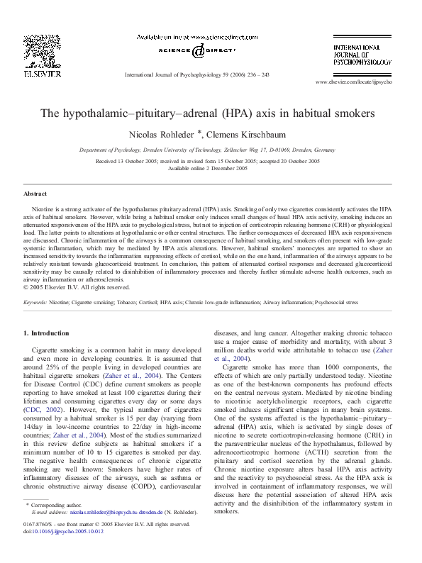 Pdf The Hypothalamic Pituitary Adrenal Hpa Axis In Habitual Smokers