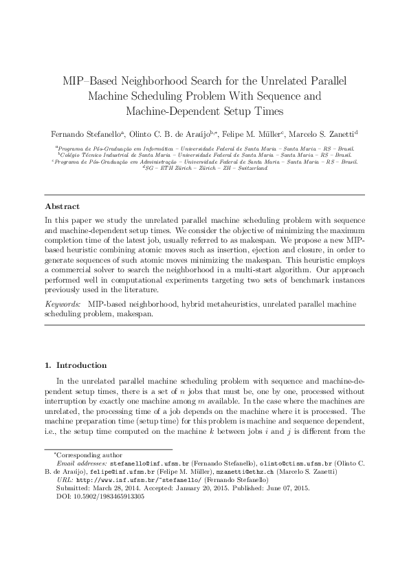 (PDF) MIP–based heuristic for the unrelated parallel machine scheduling problem with sequence ...