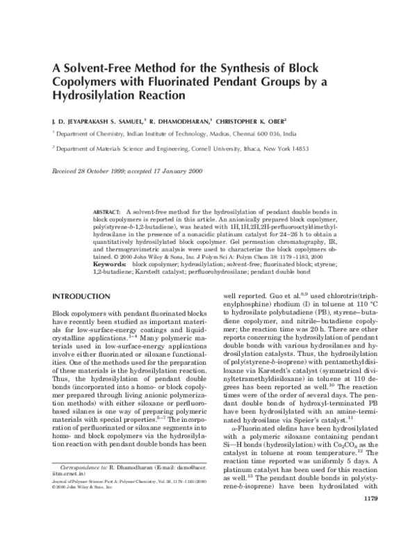 (PDF) A solvent-free method for the synthesis of block copolymers with fluorinated pendant ...