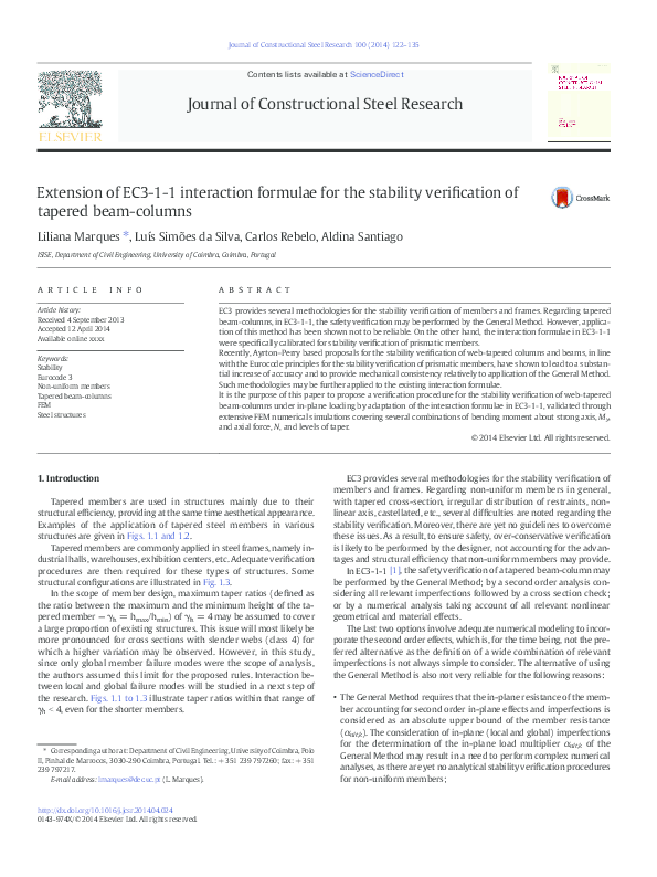 (PDF) Extension of EC3-1-1 interaction formulae for the stability verification of tapered beam ...