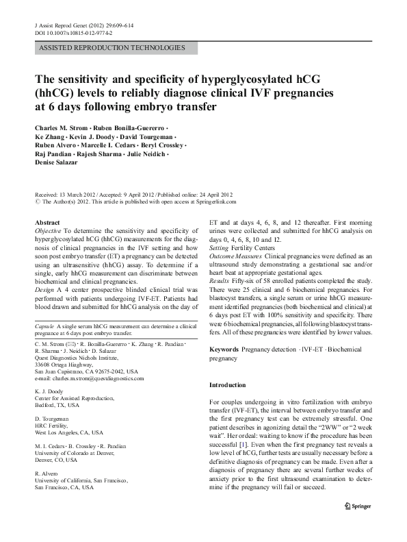 (PDF) The sensitivity and specificity of hyperglycosylated hCG (hhCG ...