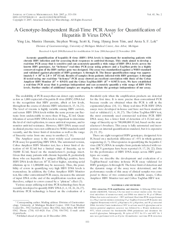 (PDF) Comparison of Quantitative Hepatitis B Virus DNA Real Time PCR (RT-PCR) with Reverse ...