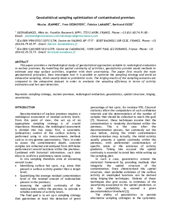 (PDF) Geostatistical sampling optimization of contaminated facilities