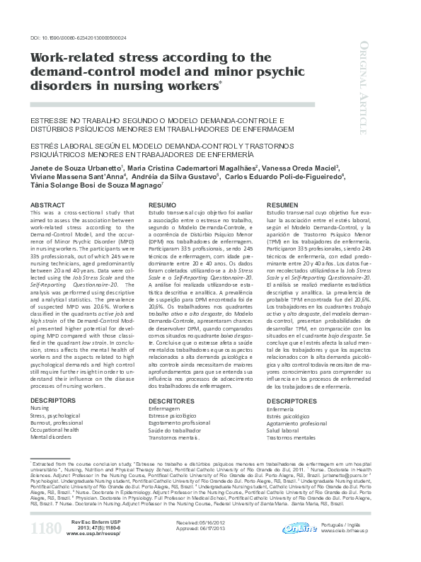 (PDF) Work-related stress according to the demand-control model and ...