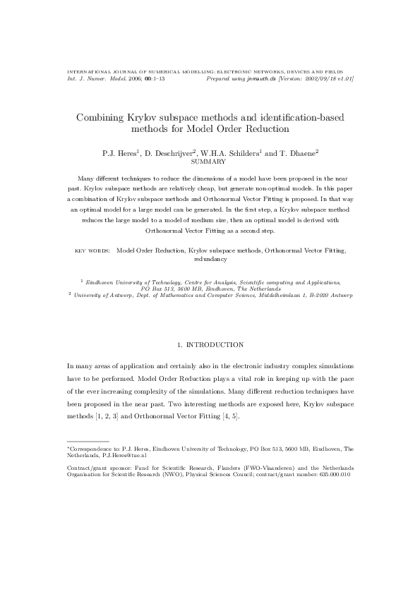 Pdf Combining Krylov Subspace Methods And Identification Based