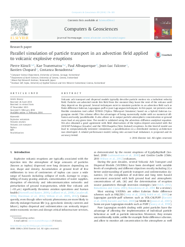 Pdf Parallel Simulation Of Particle Transport In An Advection Field Applied To Volcanic 