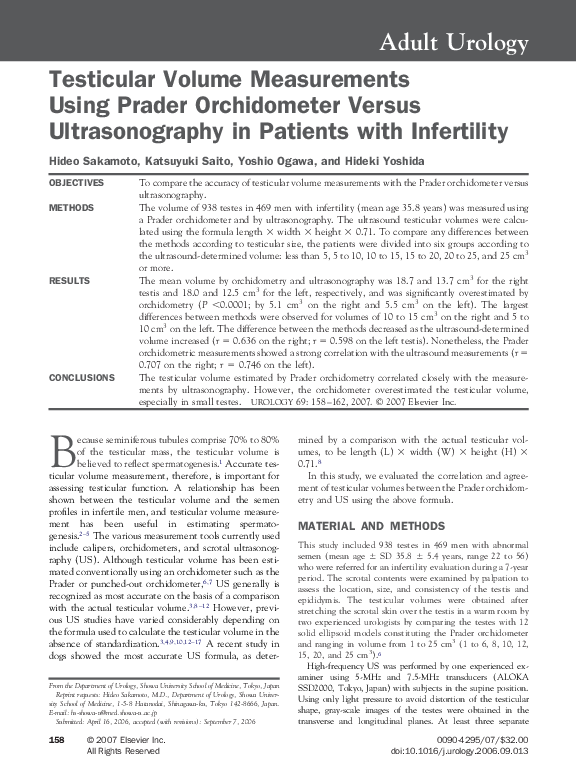 (PDF) Testicular Volume Measurements Using Prader Orchidometer Versus ...