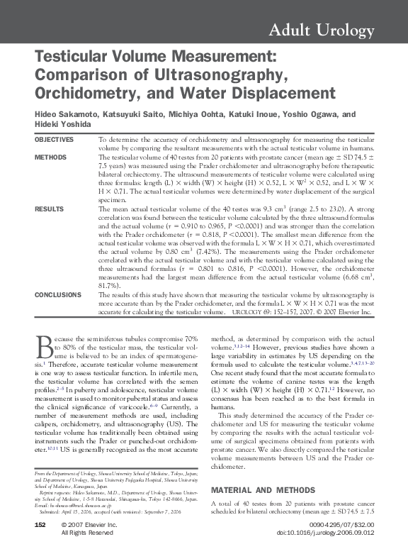 Pdf Testicular Volume Measurement Comparison Of Ultrasonography