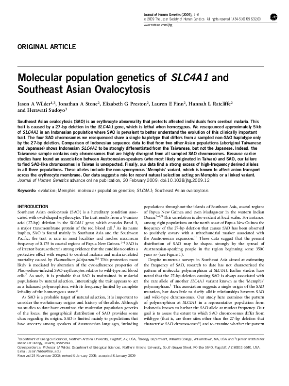 (PDF) Molecular population genetics of SLC4A1 and Southeast Asian ...
