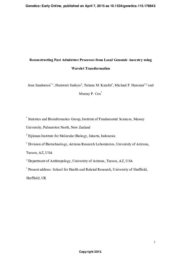 (PDF) Reconstructing Past Admixture Processes from Local Genomic Ancestry Using Wavelet ...