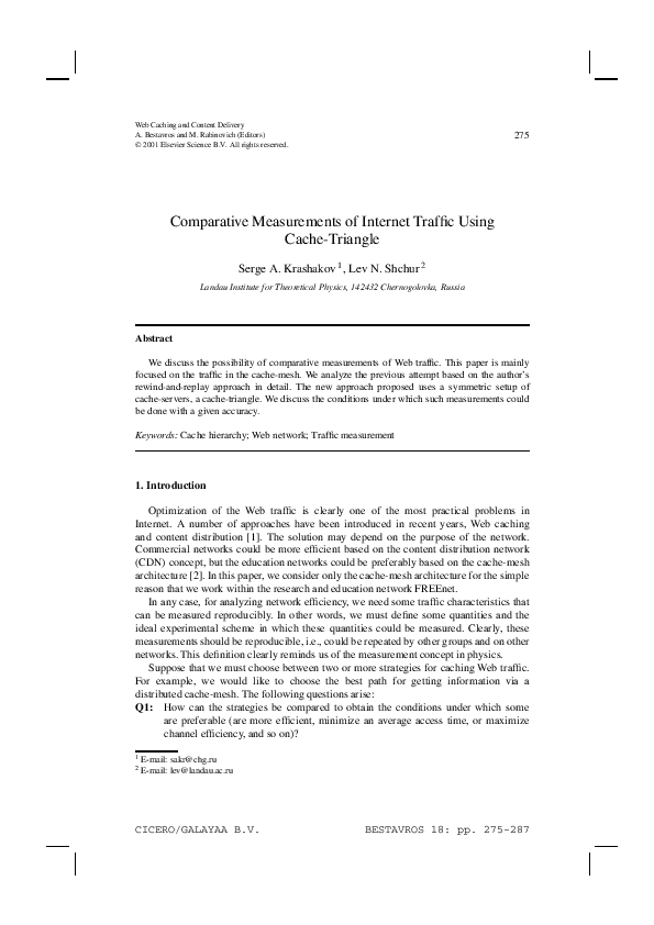(PDF) Comparative measurements of Internet traffic using cache-triangle