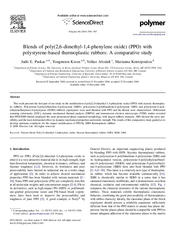 (PDF) Blends of poly(2,6-dimethyl-1,4-phenylene oxide) (PPO) with polystyrene-based ...