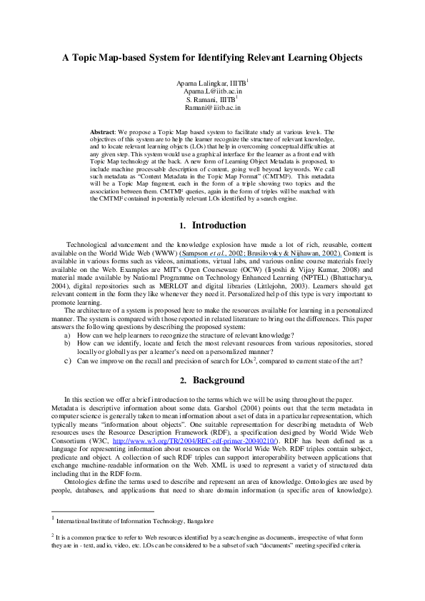 (PDF) A Topic Map-based System for Identifying Relevant Learning Objects
