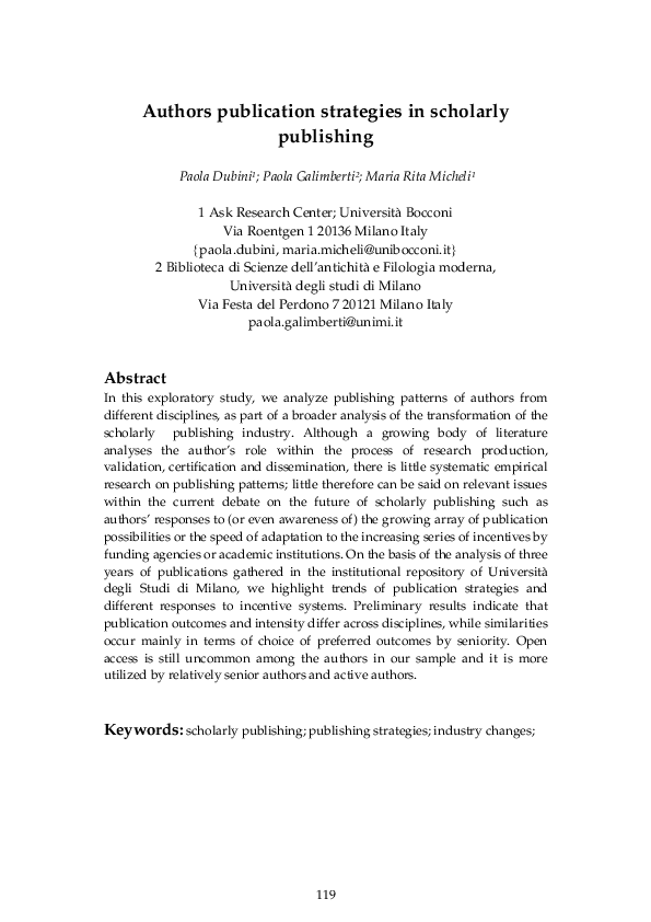 (PDF) Authors publication strategies in scholarly publishing