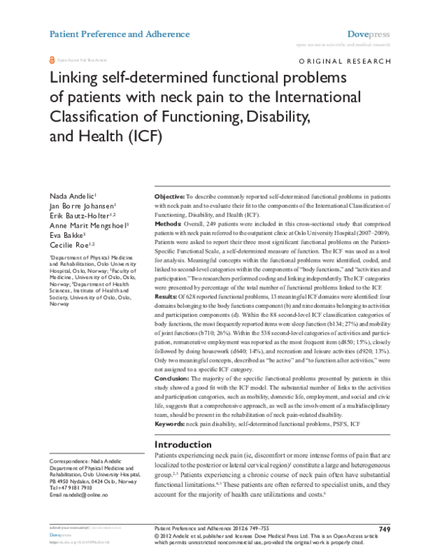 (PDF) Linking self-determined functional problems of patients with neck ...